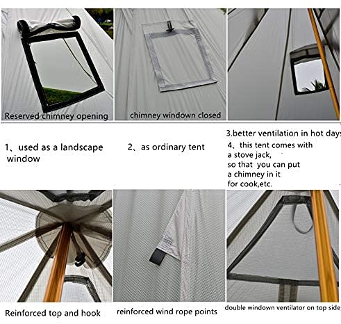 4 Person Tent Ultralight 15D Nylon Teepee Hot Tent with Fire Retardant Stove Jack for Flue Pipes with 2 Doors Snow Skirt