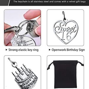 Yangling Sweet 16 Keychain,Sweet Sixteen Birthday Jewelry Gift Happy Birthday Keychain Inspirational Gifts For Girls Boys Birthday, Silver, Small