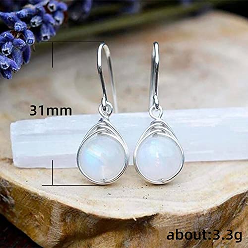 Sdouefos Natural Moonstone 925 Sterling Silver Drop Dangle Earrings Dangle Hoop Earrings Moonstone Lapis Copper Turquoise Rose Quartz Onyx Earrings Dangle Style Sterling Silver for Women