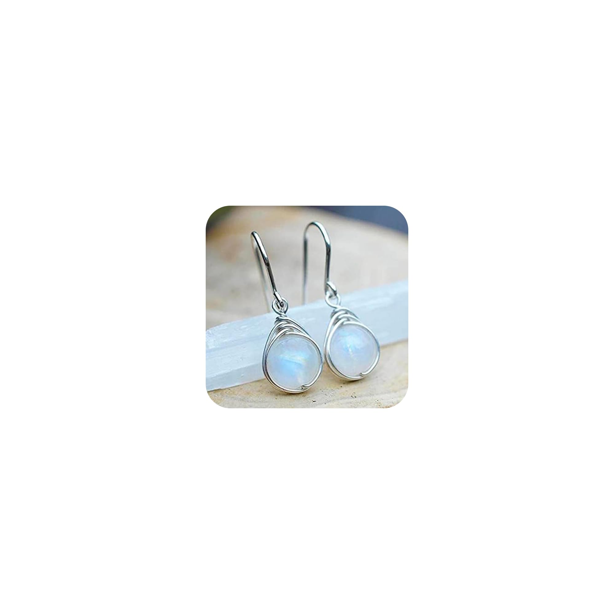 Sdouefos Natural Moonstone 925 Sterling Silver Drop Dangle Earrings Dangle Hoop Earrings Moonstone Lapis Copper Turquoise Rose Quartz Onyx Earrings Dangle Style Sterling Silver for Women