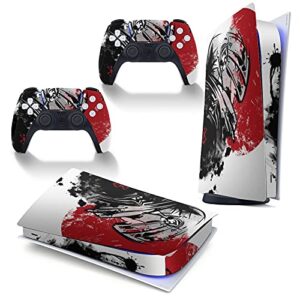 playstation 5 digital edition version sticker protective cover, red sun guts before the red day ps5 controller protective shell (compatible with ps5 digital edition)