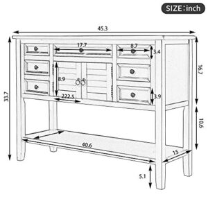 Actual Solid Wood Console, Sofa Table, Modern Entryway Hall W/with 7 Drawers, 1 Cabinet and Shelf, Side for Living Room, Bedrooms Hallway, Easy to Assemble (Blue), 45.3x15x33.7 in