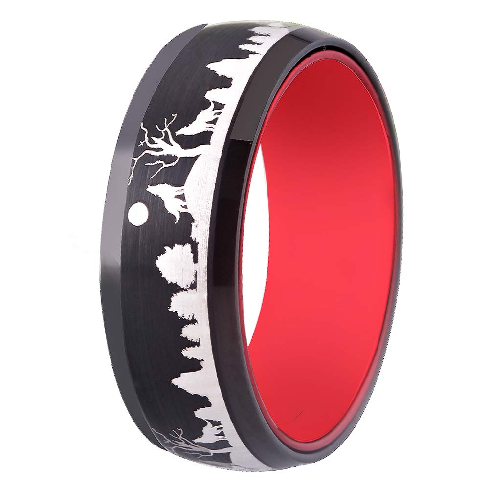 Howling Wolf Wolves Landscape Scene Tungsten Ring 8MM Width Matte Finished Beveled Edges Wedding Band -Free Customer Engraving (9.5)