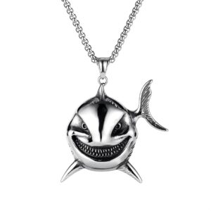 jonline24h stainless steel shark fish pendant chain necklace for mens womens silver