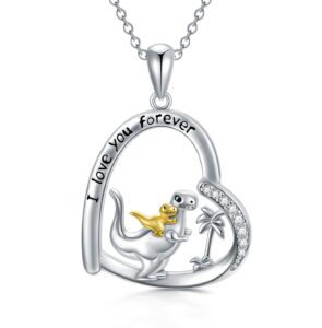 meiderbo dinosaur necklace 925 sterling silver i love you forever dino heart pendant necklace dinosaur jewelry gifts for women mom daughter