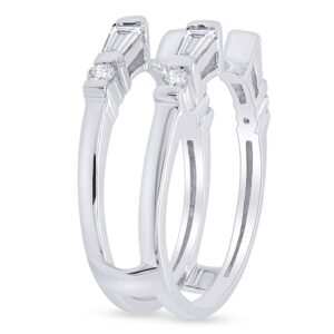 3/4 Carat Baguette & Round White Cubic Zirconia Enhancer Guard Ring In 10K Solid White Gold (0.75 Cttw) Ring Size-7