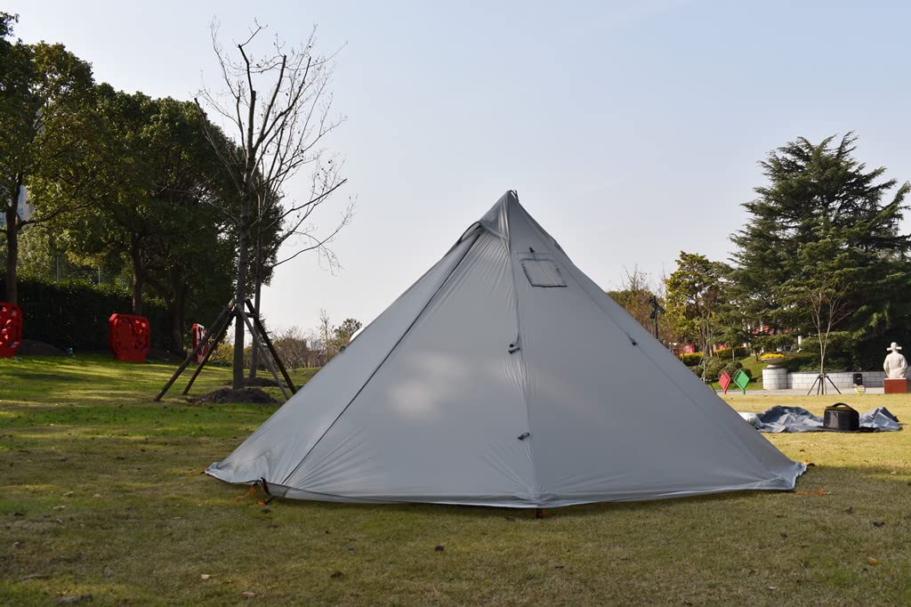 4 Person Tent Ultralight 15D Nylon Teepee Hot Tent with Fire Retardant Stove Jack for Flue Pipes with 2 Doors Snow Skirt