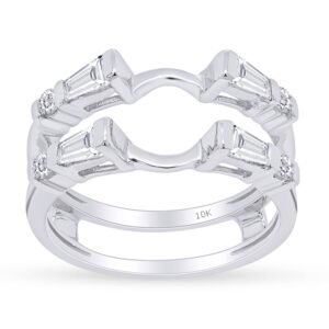 3/4 carat baguette & round white cubic zirconia enhancer guard ring in 10k solid white gold (0.75 cttw) ring size-7