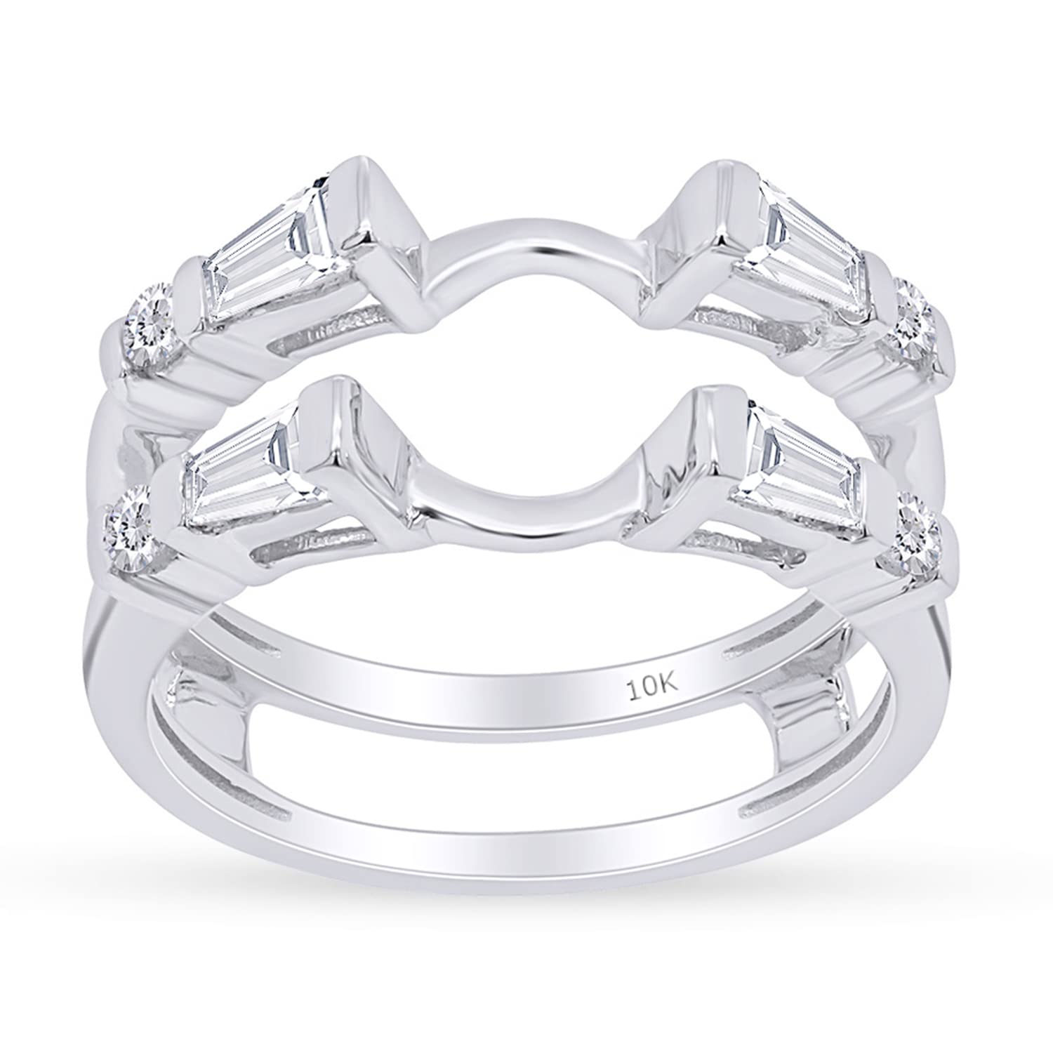 3/4 Carat Baguette & Round White Cubic Zirconia Enhancer Guard Ring In 10K Solid White Gold (0.75 Cttw) Ring Size-7