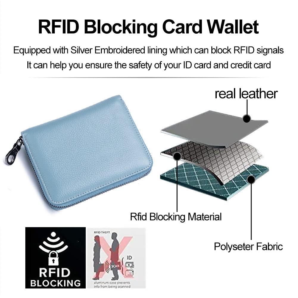 EASTNIGHTS Genuine Leather Credit Card Holder Case RFID Card Wallet Travel Passport Wallet (blue)