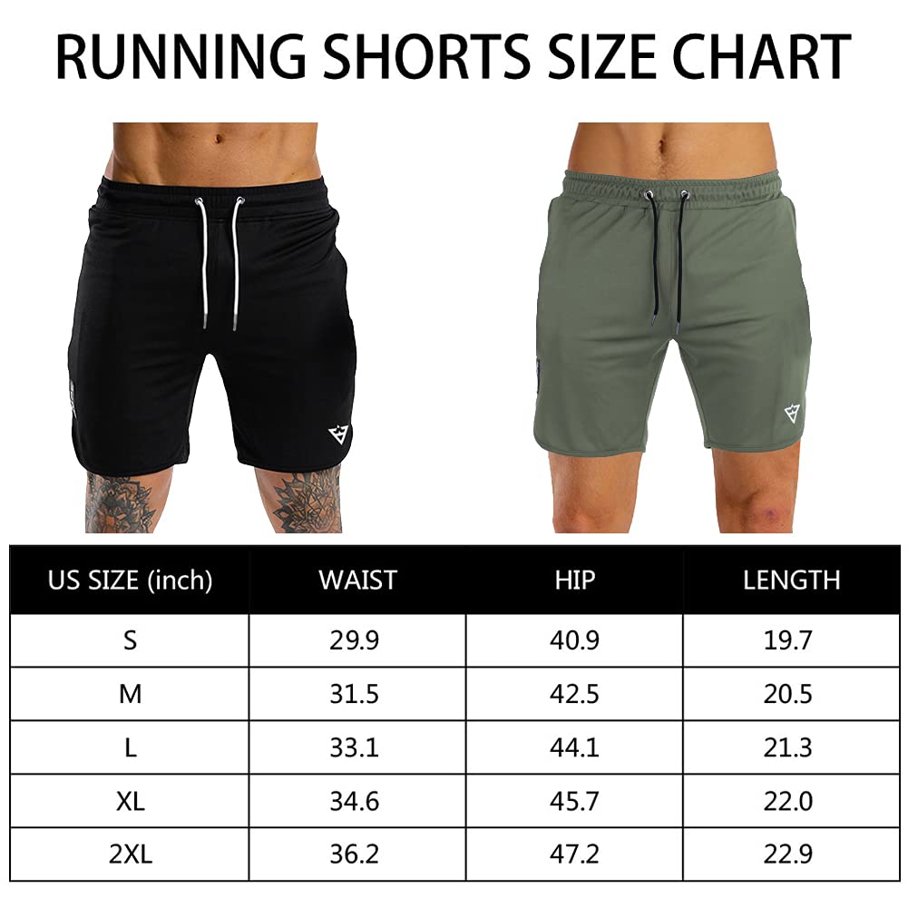 Wangdo Men's Workout Shorts 7" Running Gym Athletic Bike Shorts with Zipper Pocket(Black+Green-M)