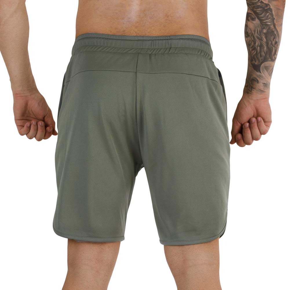 Wangdo Men's Workout Shorts 7" Running Gym Athletic Bike Shorts with Zipper Pocket(Black+Green-M)