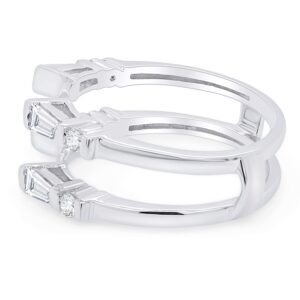 3/4 Carat Baguette & Round White Cubic Zirconia Enhancer Guard Ring In 10K Solid White Gold (0.75 Cttw) Ring Size-7