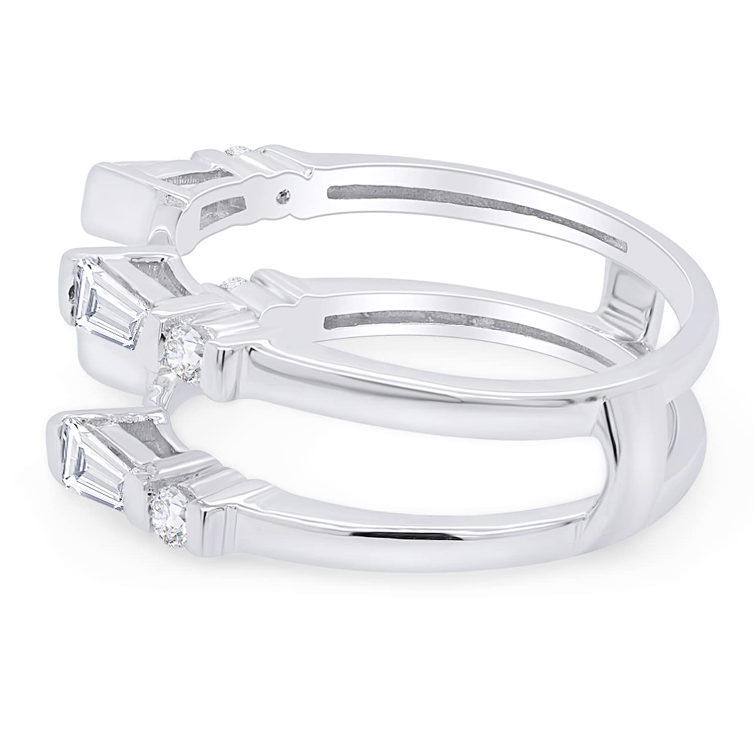 3/4 Carat Baguette & Round White Cubic Zirconia Enhancer Guard Ring In 10K Solid White Gold (0.75 Cttw) Ring Size-7