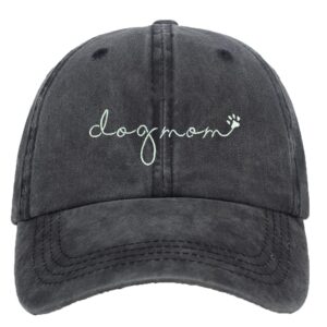 dog mom baseball cap vintage washed distressed adjustable dad hat (black 1)