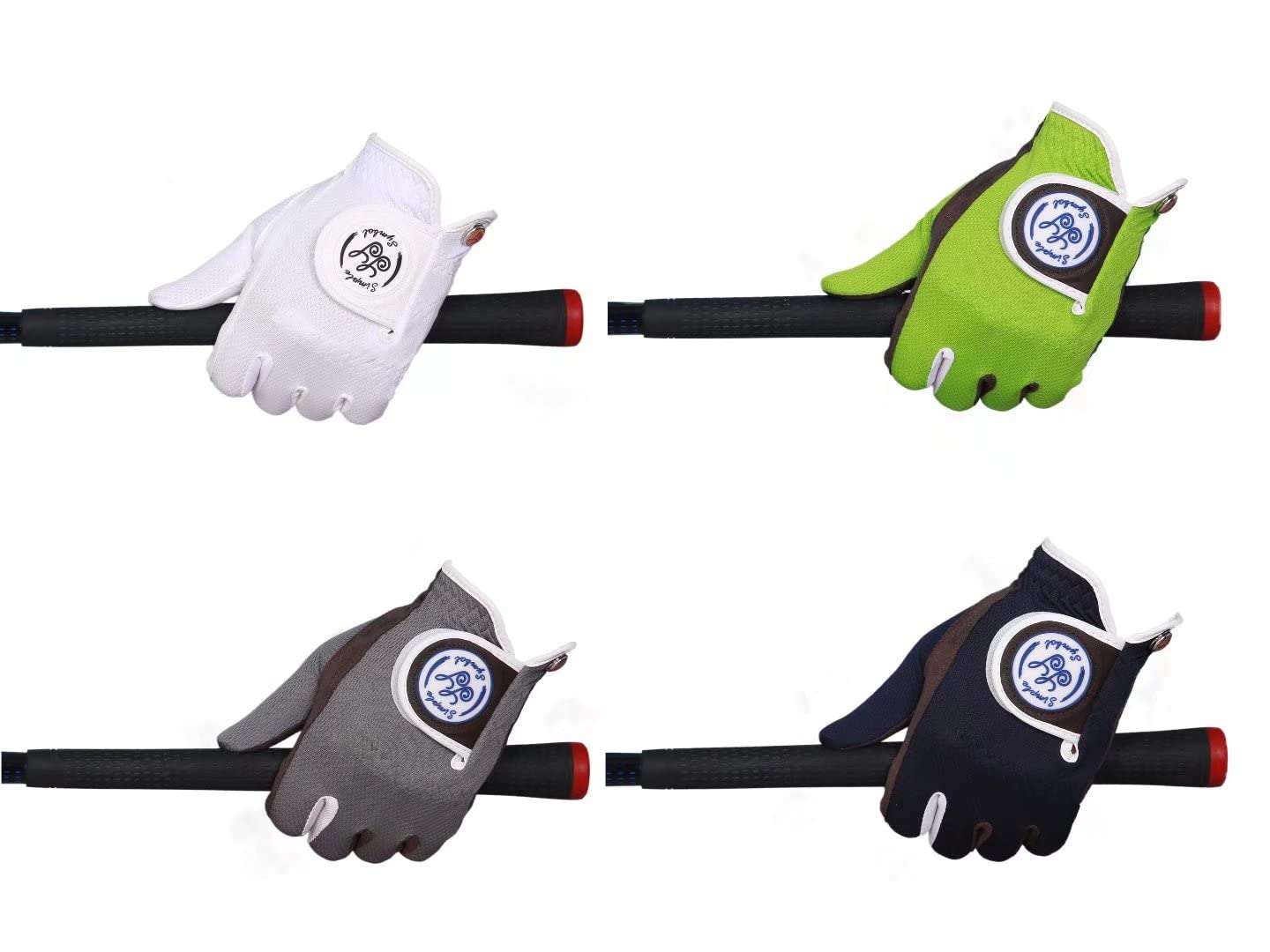 SIMPLE SYMBOL Men's RainGrip Golf Glove Four Pack(One White+One Navy Blue+One Green+One Grey) Four Color Combinations,Each Color one,Hot Wet Weather Comfort, Left Hand Right Hand(S,Right)