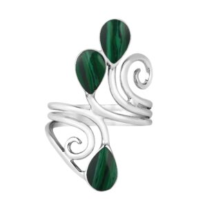 floral vine ornate teardrop green malachite sterling silver ring (10)