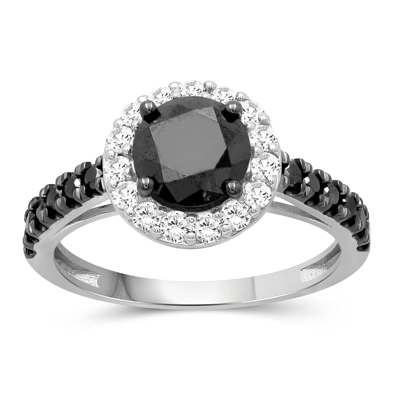 JEWELEXCESS Diamond Halo Rings – 2.00CTW Black & White Diamond Halo Ring, Sterling Silver Ring Band – Black Ring Diamond Rings for Women – Birthday Gifts