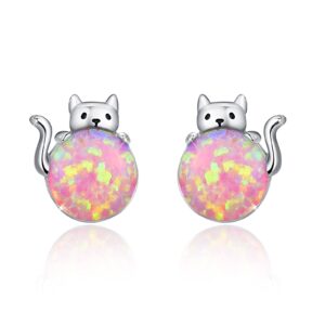 cat earrings for women 925 sterling silver cute kitty earrings hypoallergenic stud earrings for sensitive ears opal small studs earrings cute kitten jewelry for women daughter birthday