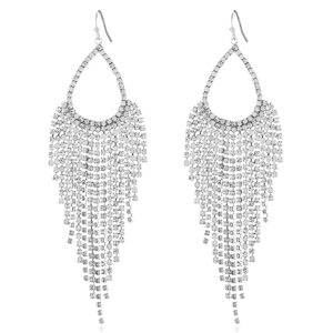 luxuary cz fringe drop statement earrings for women cubic zirconia tassel crystal chain dangle hook stud earring elegant wedding birthday party prom mother's day christmas jewelry