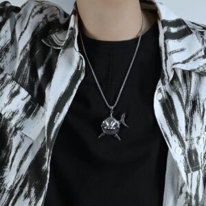 jonline24h Stainless Steel Shark Fish Pendant Chain Necklace for Mens Womens Silver