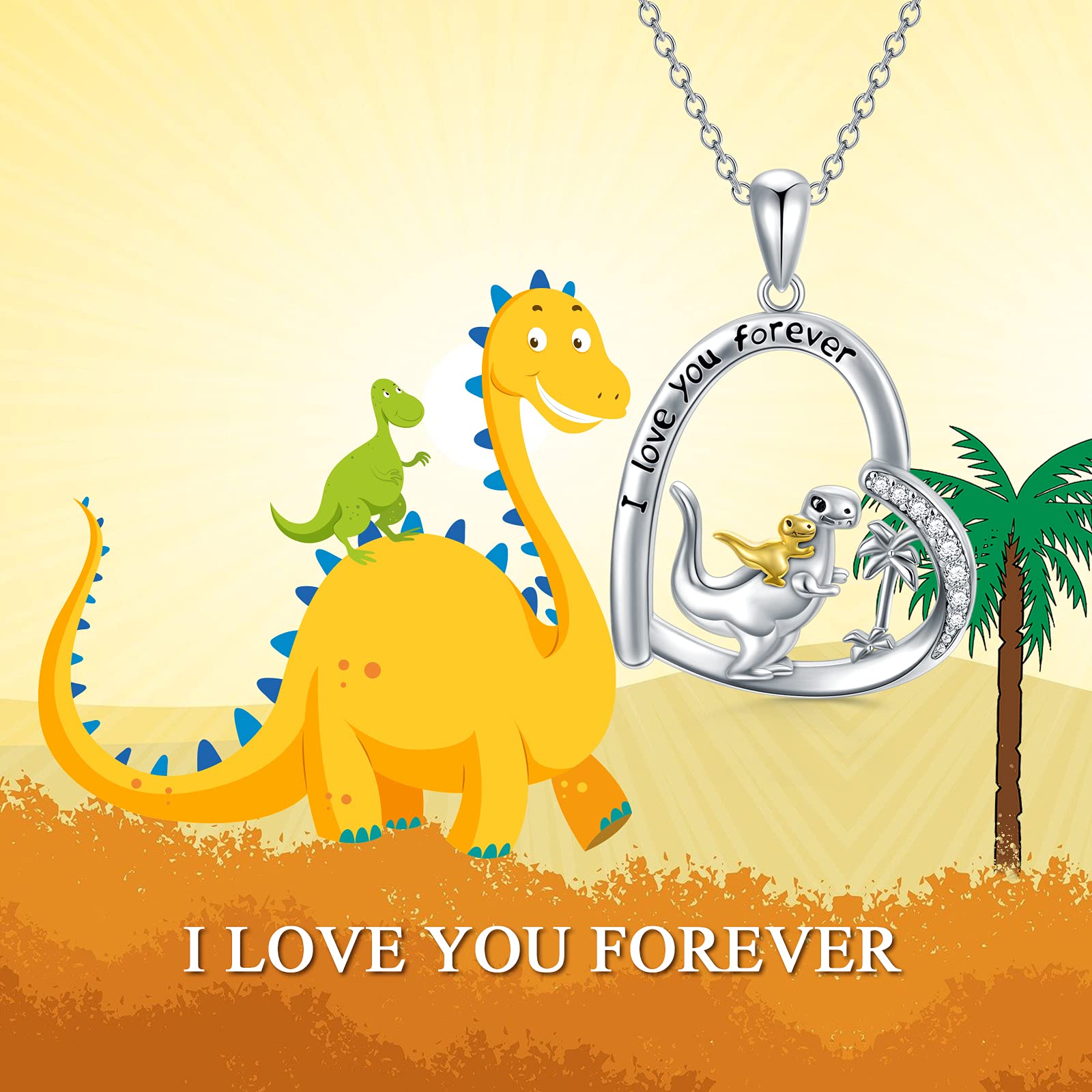 MEIDERBO Dinosaur Necklace 925 Sterling Silver I Love You Forever Dino Heart Pendant Necklace Dinosaur Jewelry Gifts for Women Mom Daughter