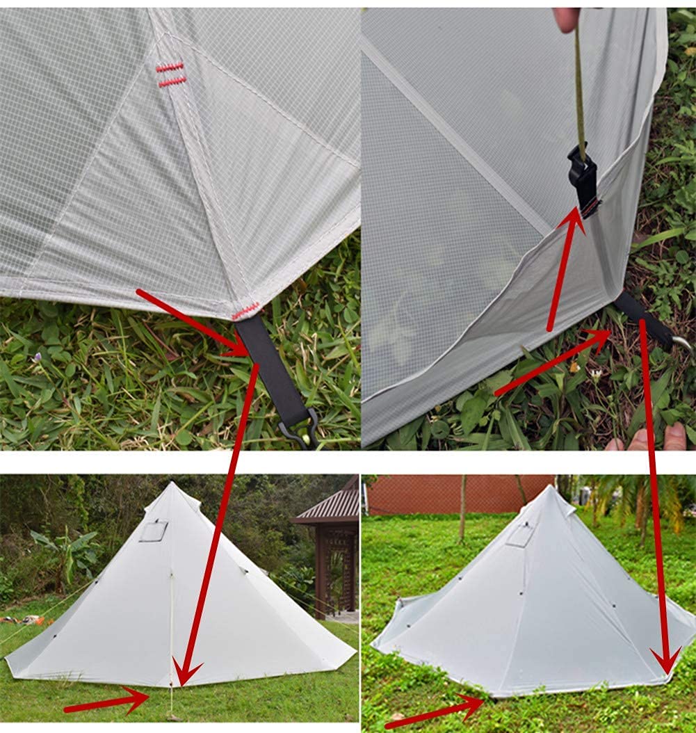 4 Person Tent Ultralight 15D Nylon Teepee Hot Tent with Fire Retardant Stove Jack for Flue Pipes with 2 Doors Snow Skirt