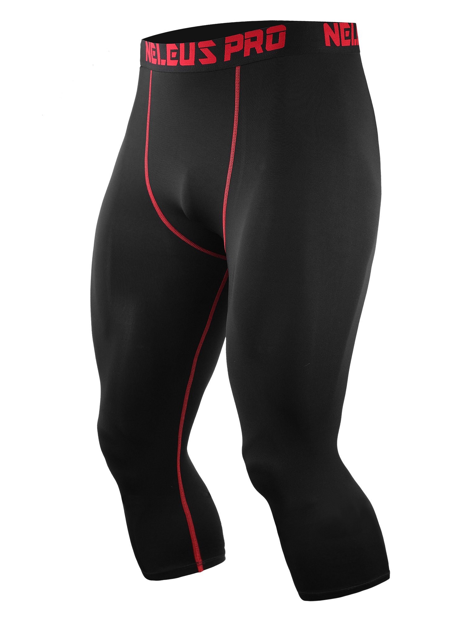 NELEUS Men's 3 Pack Running Capri Leggings Athletic Compression Short,6057,Black,red and Grey Stripe,3XL