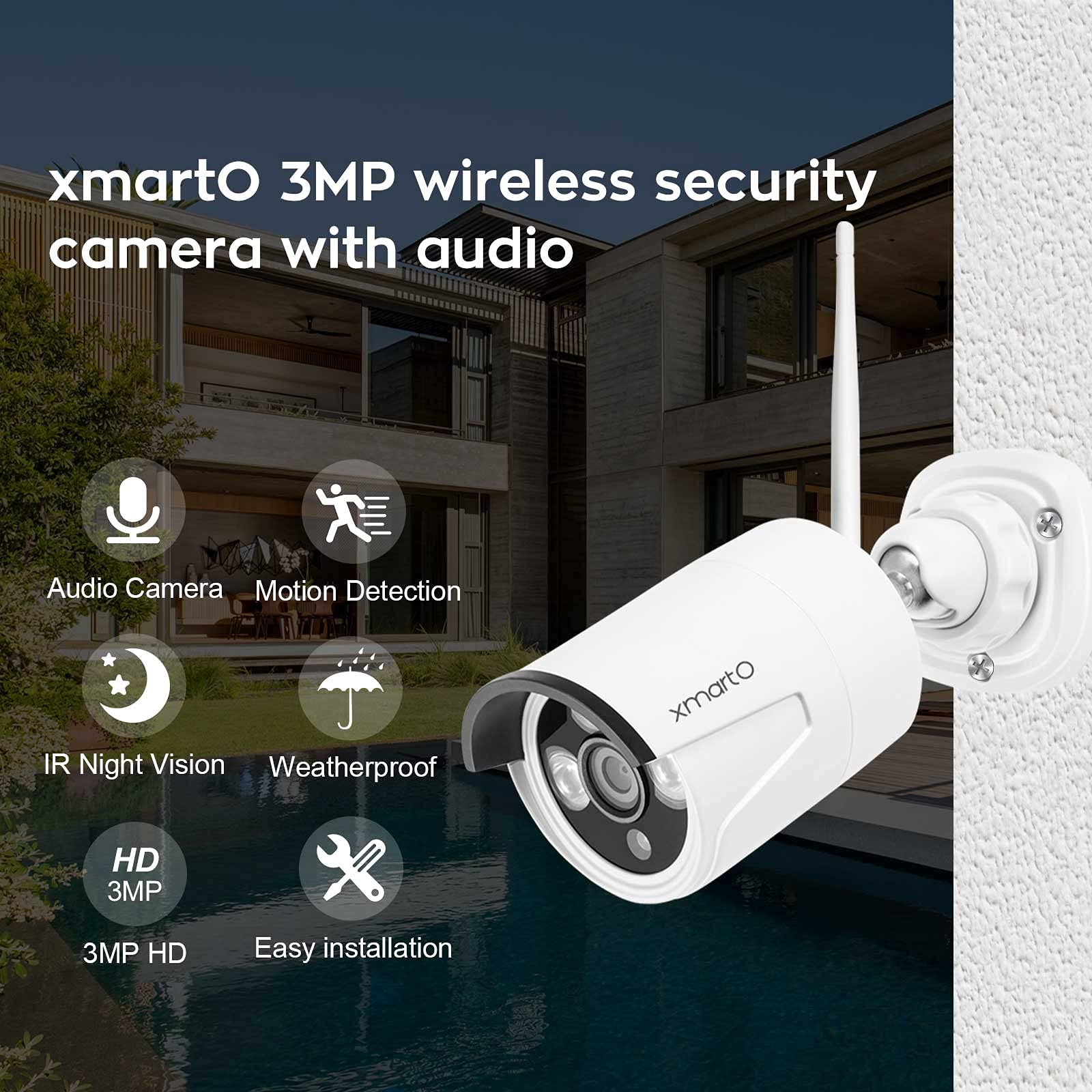 [10CH w. LCD Screen] XMARTO 2K HD All in One Wireless Security Camera System with 12” LCD Monitor and 4 Wireless Home Security Cameras (2 Indoor PTZ & 2 Outdoor Camera, Plug-in for Power, 1TB HDD)