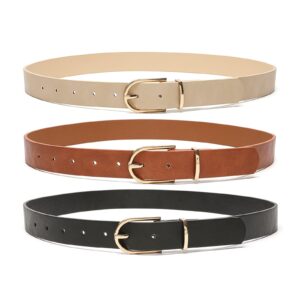 moreless 3 pack women's faux leather waist belt for jeans dress black brown beige medium