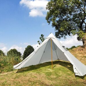 4 Person Tent Ultralight 15D Nylon Teepee Hot Tent with Fire Retardant Stove Jack for Flue Pipes with 2 Doors Snow Skirt