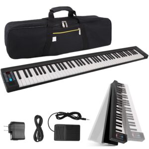 pyle electric keyboard piano 88 keys - portable foldable digital piano keyboard with bluetooth, 128 rhythms/tones,semi weighted keys, sustain pedal, piano bag - for beginners, kids,adult -pkbrd8100