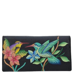 anna by anuschka women's hand-painted genuine leather two fold clutch wallet - birds in paradise black