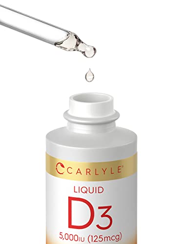 Carlyle Liquid Vitamin D3 | 5000 IU (125 mcg) | 2 oz | Vegetarian, Non-GMO, and Gluten Free Supplement | Vitamin D Liquid Drops for Adults