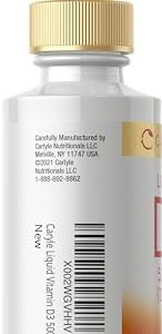 Carlyle Liquid Vitamin D3 | 5000 IU (125 mcg) | 2 oz | Vegetarian, Non-GMO, and Gluten Free Supplement | Vitamin D Liquid Drops for Adults