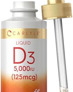 Carlyle Liquid Vitamin D3 | 5000 IU (125 mcg) | 2 oz | Vegetarian, Non-GMO, and Gluten Free Supplement | Vitamin D Liquid Drops for Adults