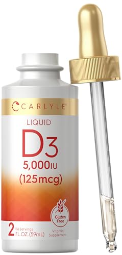 Carlyle Liquid Vitamin D3 | 5000 IU (125 mcg) | 2 oz | Vegetarian, Non-GMO, and Gluten Free Supplement | Vitamin D Liquid Drops for Adults