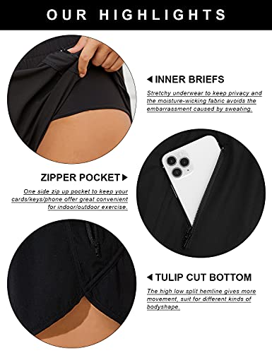 Blooming Jelly Womens High Waisted Running Shorts Athletic Workout Shorts Quick Dry Pants with Zipper Pocket (M,Black)