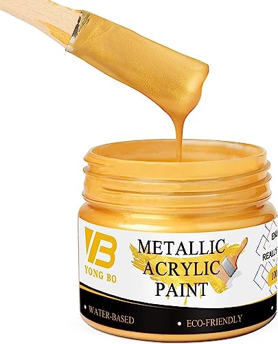 YongBo Metallic Gold Acrylic Paint, 100ml Gold Paint, Gold Leaf Paint for Metal, Wood, Headstone, Painting, Non Toxic Non Fading