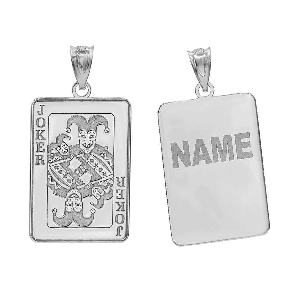 Certified 925 Sterling Silver Personalized Name Engraved Joker Playing Card Poker Charm Pendant