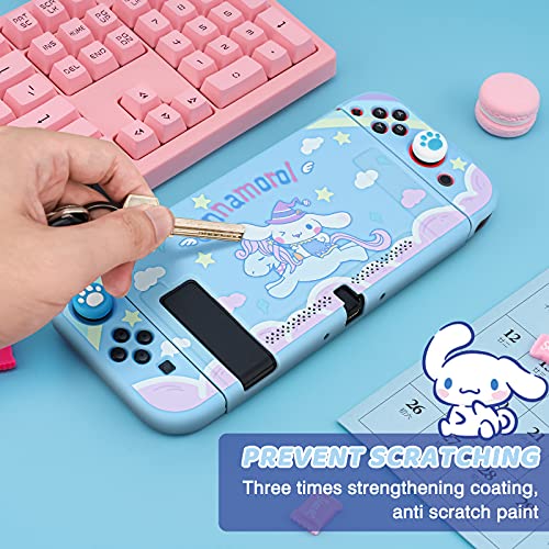 DLseego Dockable Protective Case for Switch, Newest Pattern Cover with Anti-Scratch and Shock-Absorption Design Hard Cover with 2 pcs Thumb Grips –Blue Rabbit