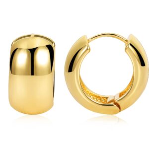 famarine chunky gold hoop earrings for women 10mm wide, 3/4 in hoops huggie earrings for men, 14k gold plated