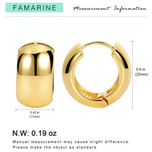 FAMARINE Chunky Gold Hoop Earrings for Women 10MM Wide, 3/4 in Hoops Huggie Earrings for Men, 14K Gold Plated