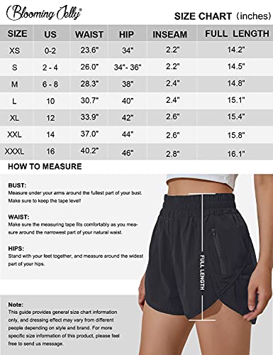 Blooming Jelly Womens High Waisted Running Shorts Athletic Workout Shorts Quick Dry Pants with Zipper Pocket (M,Black)