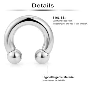 Ftovosyo PA Ring Internally Threaded Circular Horseshoe Barbells Large Septum Ring Ear Gauges Earrings 6G 4mm 12mm 1/2" 316L Surgical Steel Body Piercing Jewelry for Women Men