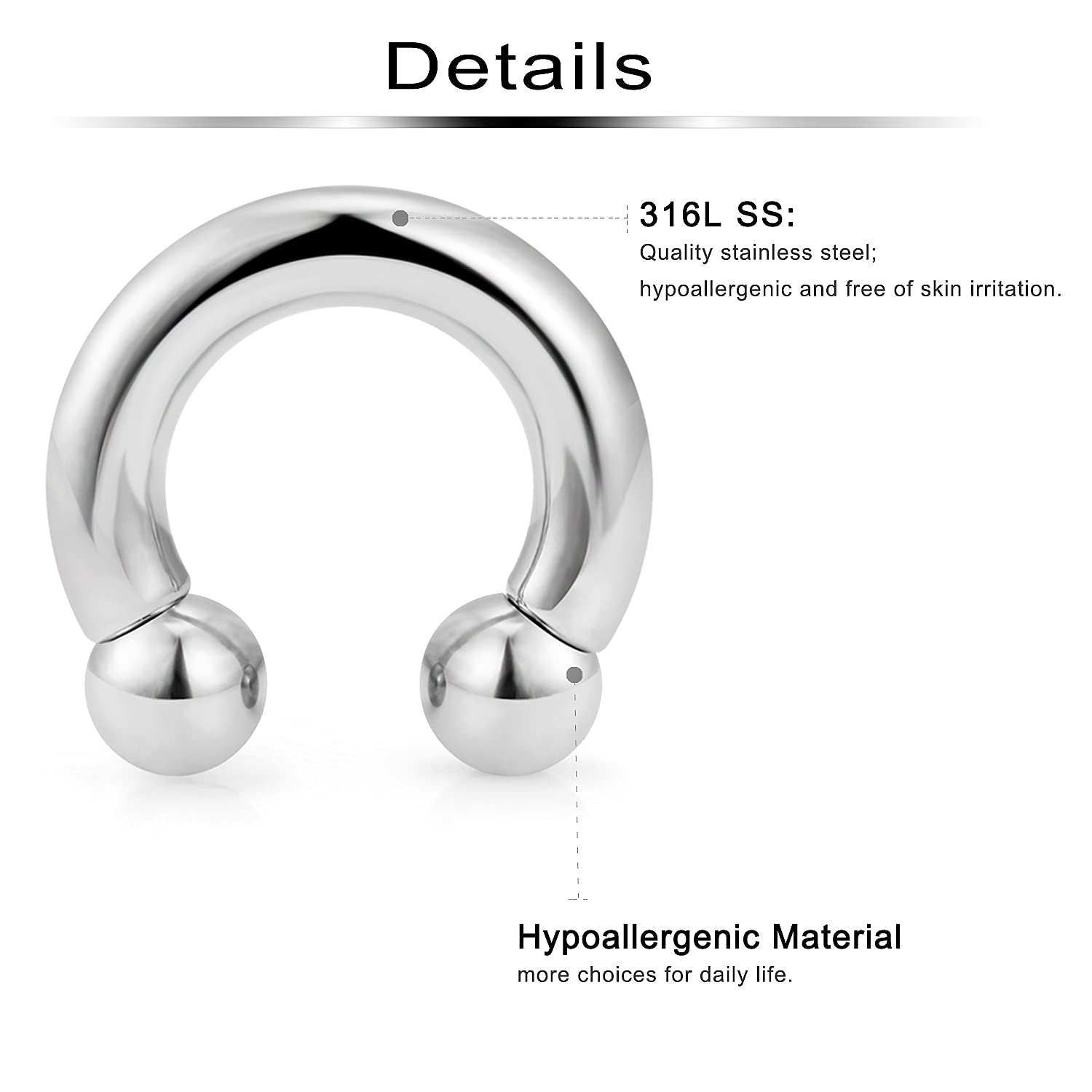 Ftovosyo PA Ring Internally Threaded Circular Horseshoe Barbells Large Septum Ring Ear Gauges Earrings 6G 4mm 12mm 1/2" 316L Surgical Steel Body Piercing Jewelry for Women Men