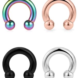 Ftovosyo PA Ring Internally Threaded Circular Horseshoe Barbells Large Septum Ring Ear Gauges Earrings 6G 4mm 12mm 1/2" 316L Surgical Steel Body Piercing Jewelry for Women Men