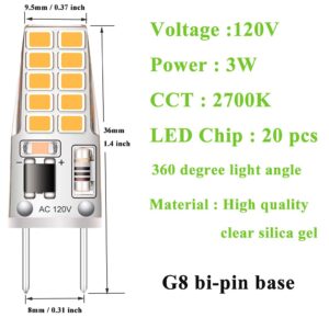 Kapata 5 Pack G8 LED Bulb Soft White 2700K 120V 3W Equivalent to G8 Halogen Bulb 35W T4 JCD Type GY8.6 Bi-Pin Base, Non-dimmable for Under Cabinet Light, Under Counter Kitchen Lighting