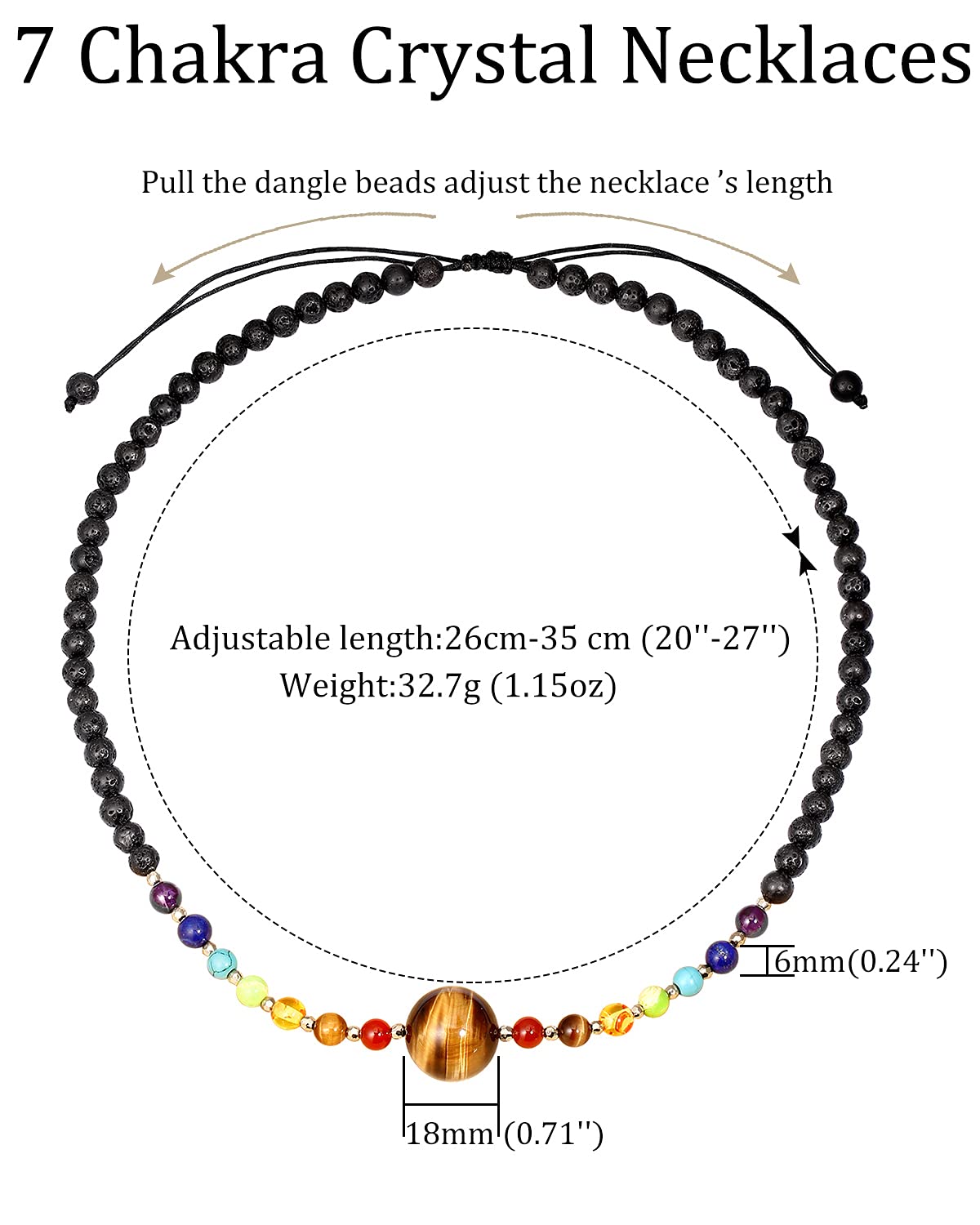 Jewever 7 Chakra Crystal Necklaces Healing Gem Stone Pendant Choker Necklace for Women Tiger Eye with Lava Rock Essential Oils Diffuser Energy Crystals Adjustable Strand（Yellow）