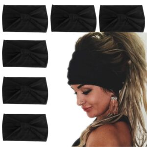 wecoe 6 pack black wide elastic fashion african headbands for women's wigs, head wraps, sports, running, workout, yoga, halloween hair accessories